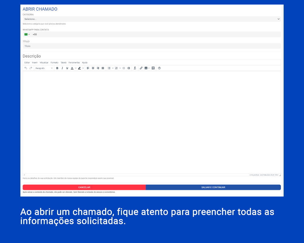 Abrir um Chamado - Pê-Agá, Plataforma de gestão empresarial